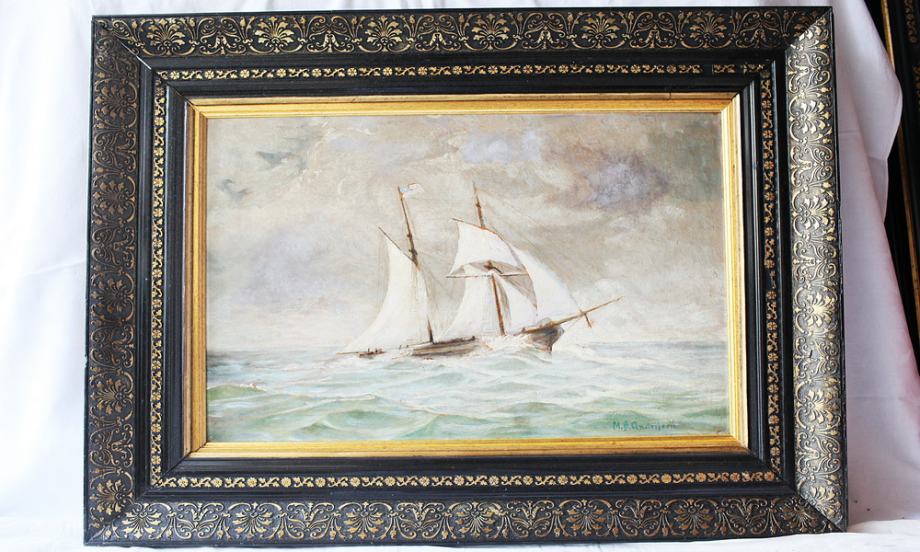 VELIKI RUSKI SLIKAR EMIERAHSKI ANDREJEVIĆ BROD U OLUJI ULJE NA PLATNU