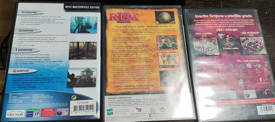 Tri retro igre za PC : Myst / Risk II / Sims : Hot Data
