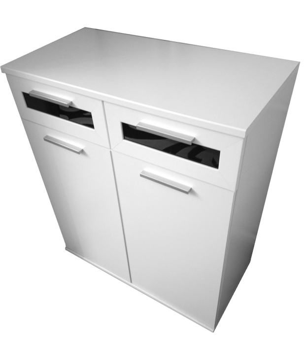 Komode, bijele sa crnim staklom, nove