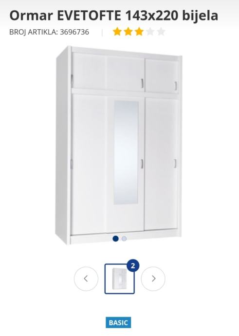 *Prilika* Garderobni ormar 143x220 bijeli