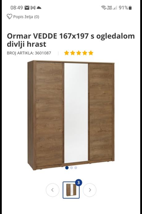 ORMAR TROKRILNI S OGLEDALOM 170 X 200