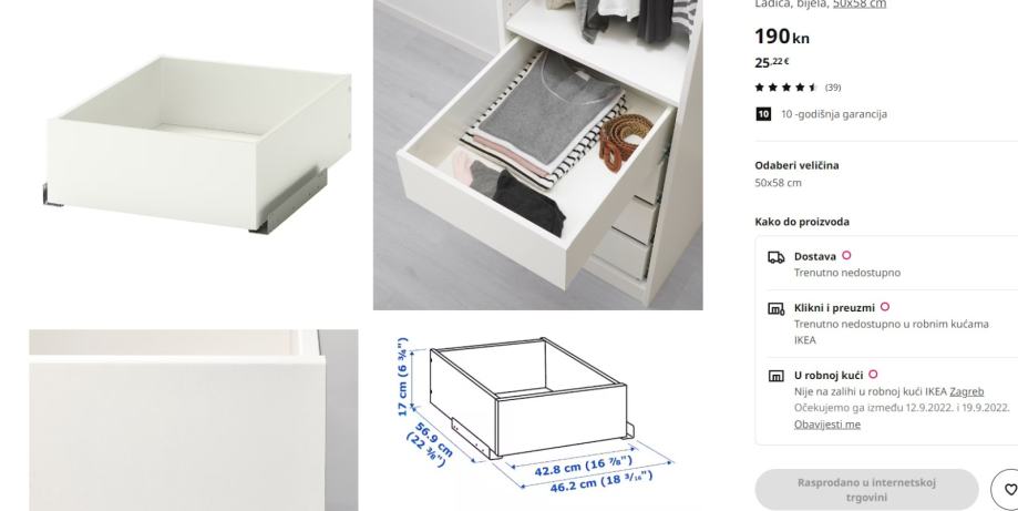 Ikea Pax Komplement ladice i šipke