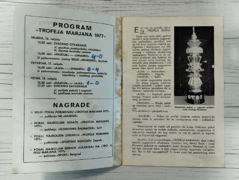 198) Hajduk - Trofej Marjan / Program (1977)