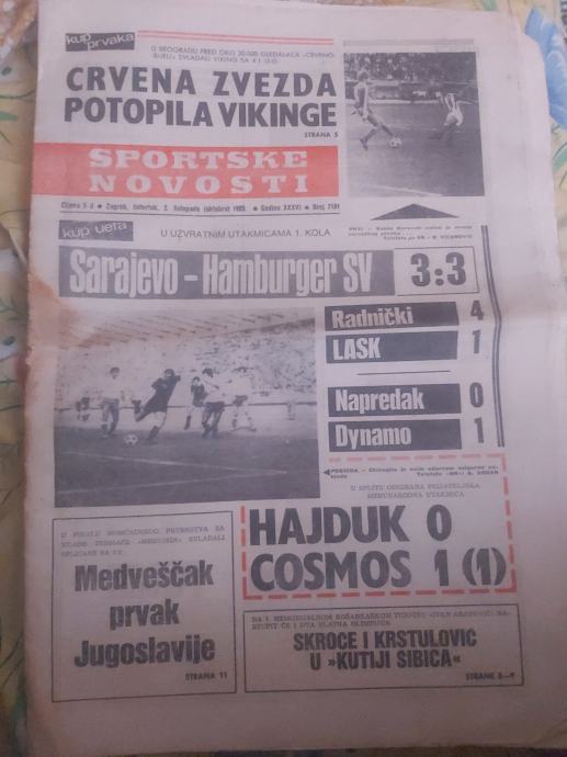 SPORTSKE NOVOSTI 1980 GODINA STORY NK HAJDUK SPLIT-FK COSMOS RIJETKO