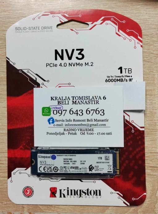 Kingston 1TB NV3 PCIe 4.0 NVMe M.2