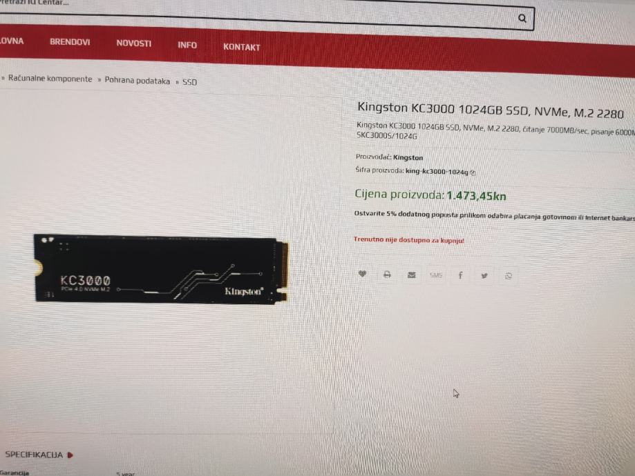 Kingston KC3000 1024GB M2 disk
