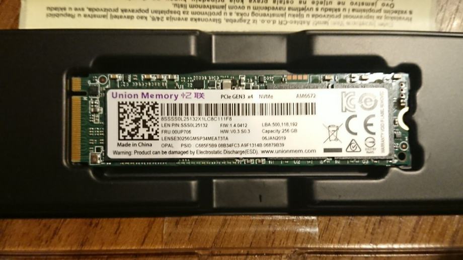Lenovo Union Memory SSD M2 PCIe GEN3 NVme 256GB zamjena