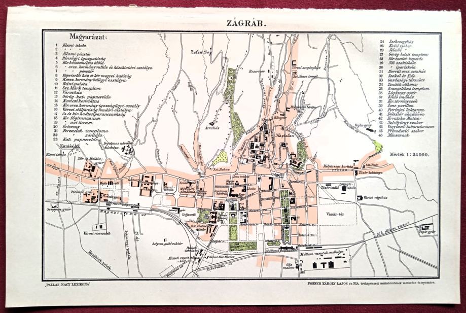 1897 STARA KARTA ZAGRAB ZAGREB PLAN GRADA