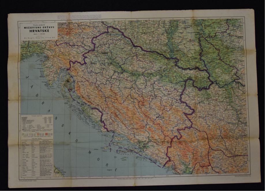 Karta - zemljovid NDH - Zagreb 1942 - Original