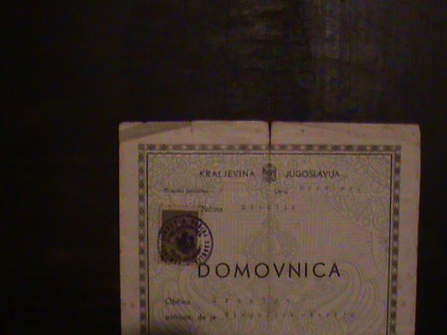 KRALJEVINA JUGOSLAVIJA - DOMOVNICA