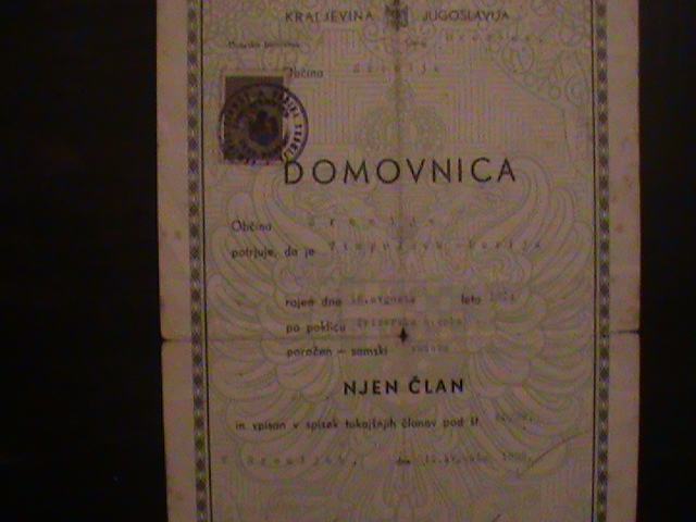 KRALJEVINA JUGOSLAVIJA - DOMOVNICA