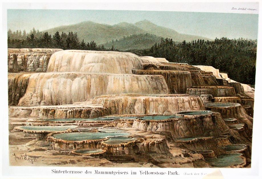 LITOGRAFIJA - GEJZIR YELLOWSTONE PARK Amerika