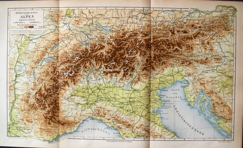 LITOGRAFIJA - KARTA ALPE PLANINE PLANINARSTVO ALPINIZAM