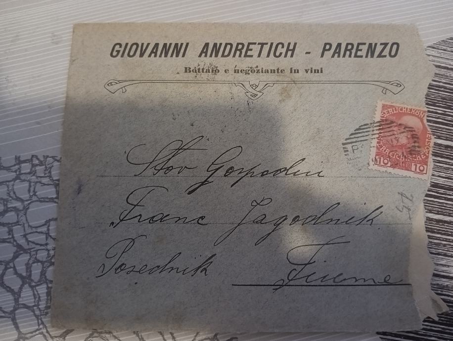Lot od dva pisma i koverte iz 1914g Giovanni Andretich-Parenzo