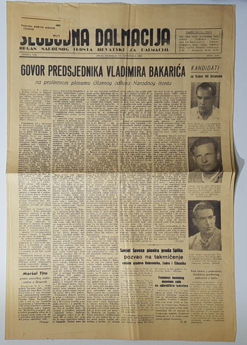 SLOBODNA DALMACIJA, DNEVNE NOVINE, 4 stranice, 1950. g.