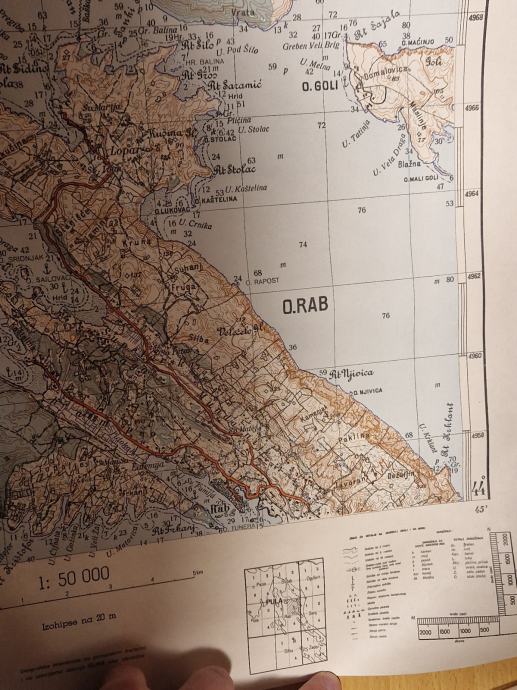 Srara velika karta mapa Rab Cres Krk i Goli 1930.