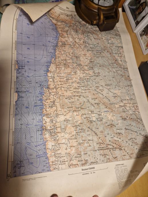 Stara velika karta mapa 1937. Senj Karlobag StarigradSjeverno primorje