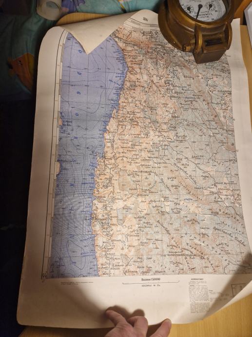 Stara velika karta mapa 1937. Senj Karlobag StarigradSjeverno primorje