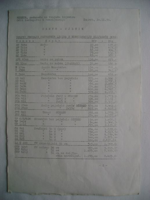 Stari katalog - Sanyo + cjenik (Merkur) - 1978.