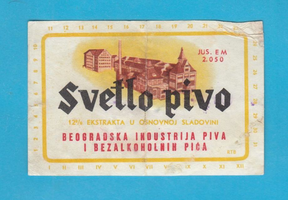 SVETLO PIVO - Pivara Beograd stara ex Yu pivska etiketa pivo Srbija