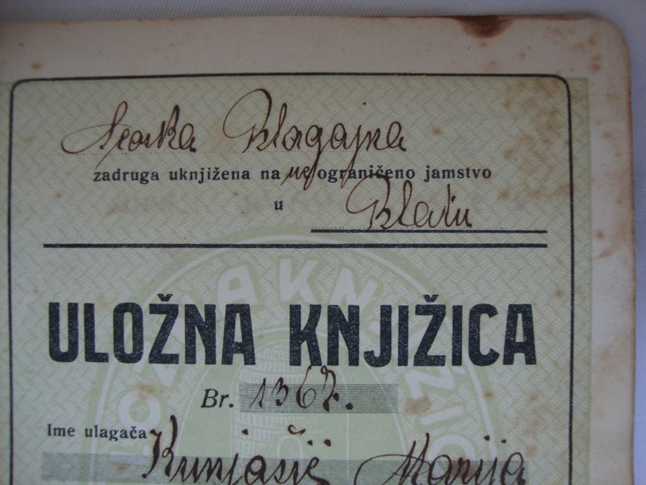 ULOŽNA KNJIŽICA iz 1920.godine otok Korčula -BLATO-stari tekući račun