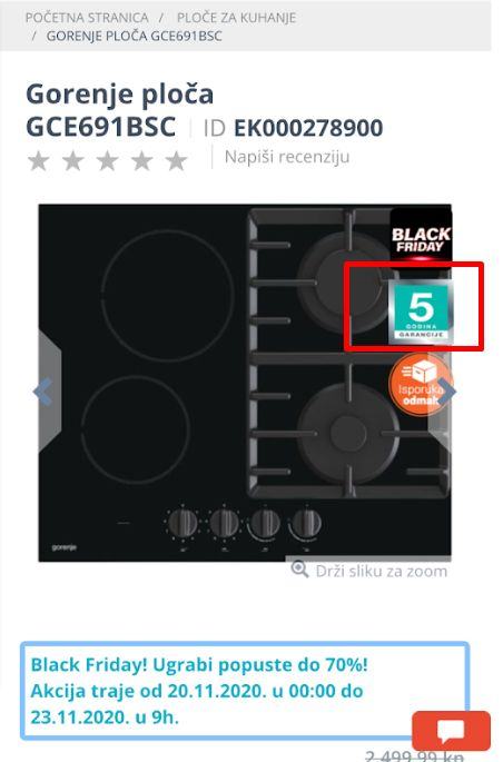 GORENJE ugradbena ploča GCE691BSC kombinirana 2+2, struja i plin