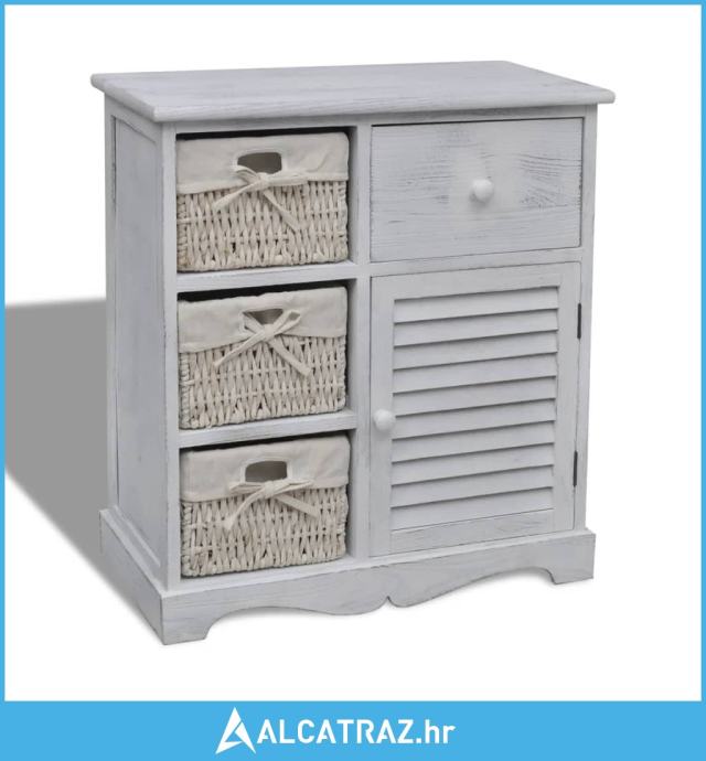 Drveni ormarić s 3 pletene košare lijevo bijeli - NOVO