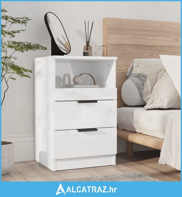 Noćni ormarić visoki sjaj bijeli od konstruiranog drva - NOVO
