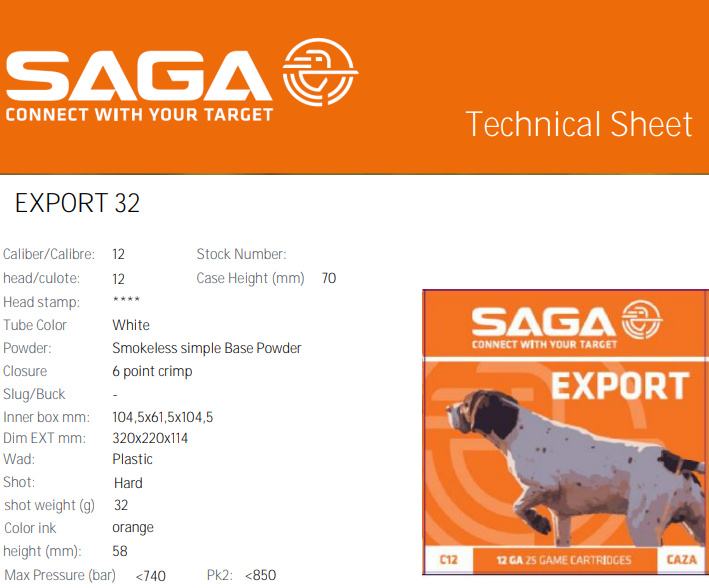Saga EXPORT 12/70 32g #3,0mm