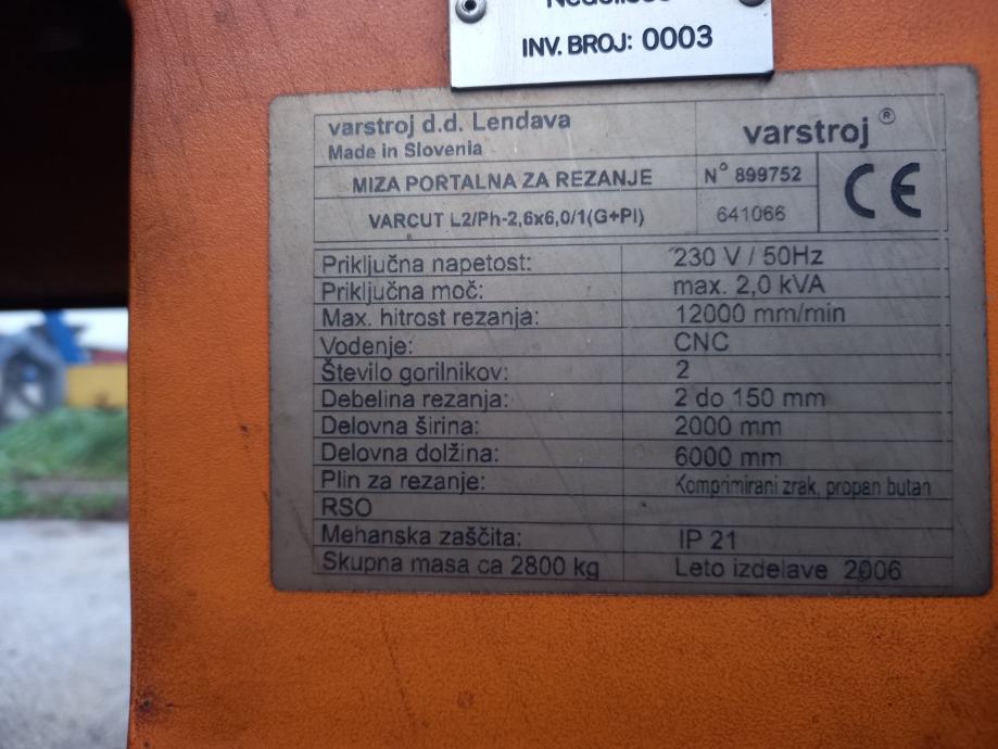 CNC Varstroj plazma VARCUT L2/Ph- 2x6 (G+Pl)