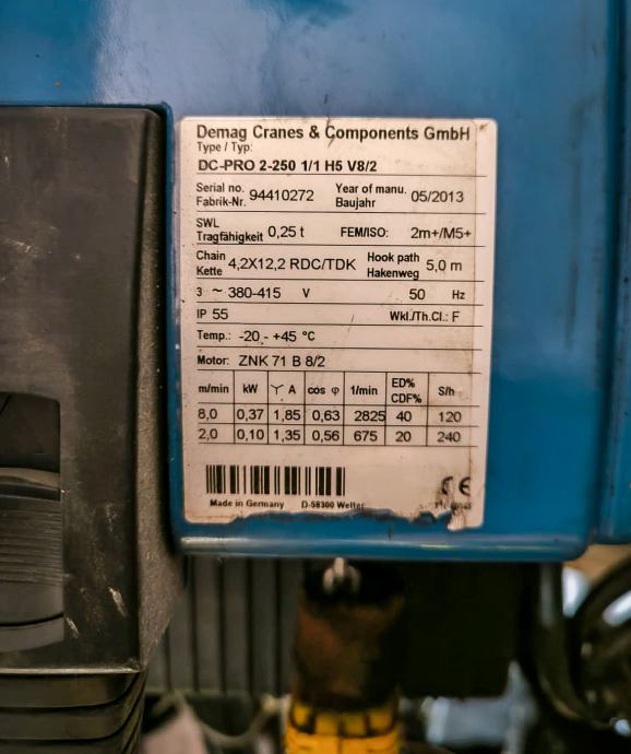 Električna lančana dizalica Demag DC-Pro 250 kg