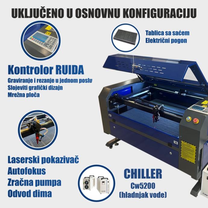 LASERSKI GRAVER KL-9060 EFR F4 – LASERSKA CIJEV 100 W RUIDA KONTROLOR
