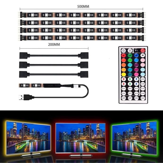 Monitor Backlight USB-Powered RGB LED TV Backlight Strip Kit - 4 X 50cm ...