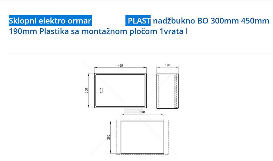 Sklopni elektro ormar nadžbukni 300mm 450mm 190mm Pl