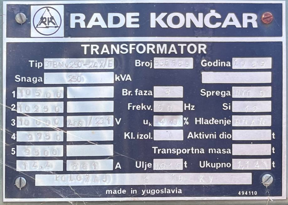 TROFAZNI ULJNI TRANSFORMATOR 250 kVA