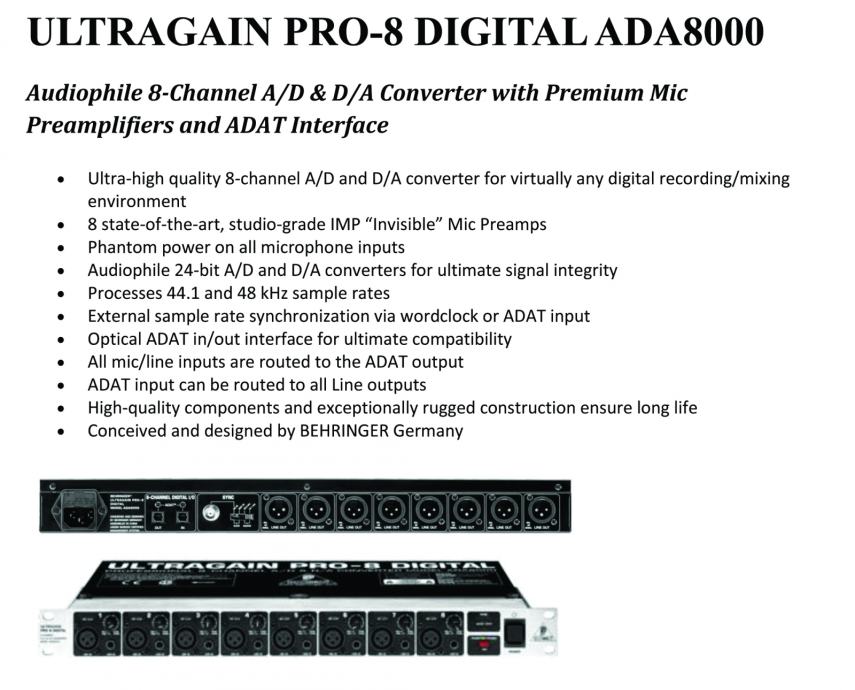 Behringer ADA 8000 - ULTRAGAIN PRO-8 DIGITAL 8 Mic preamp