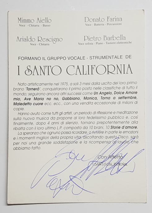 TALIJANSKI BEND I SANTO CALIFORNIA NJIHOVI PODPISI NA FOTOGRAFIJI 1975