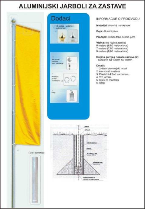 Aluminijski Jarbol za zastavu 5 metara, fi80