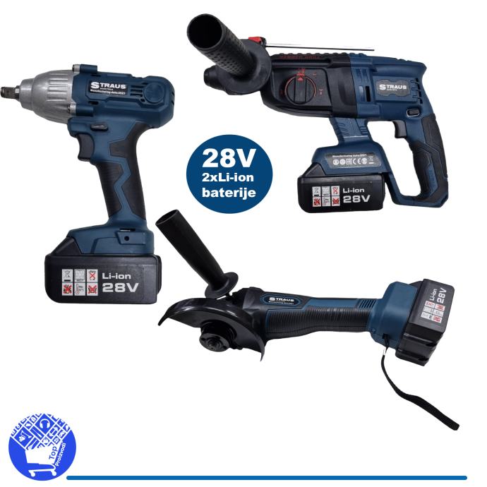 SET 3U1 AKU UDARNI ODVIJAČ, AKU UDARNA BUŠILICA I AKU BRUSILICA SA 2 B