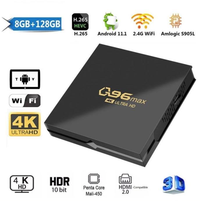 TV Box 8GB RAM/128GB ROM Q96 L1,4K Wi-Fi Android 11.1