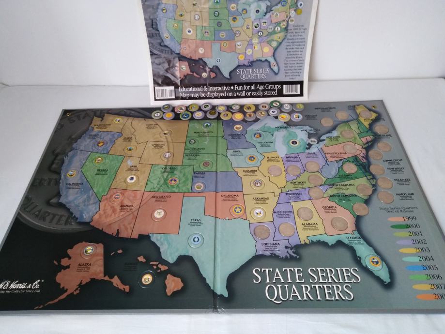 USA State Series Quarters Collectors Map Album s novčićima