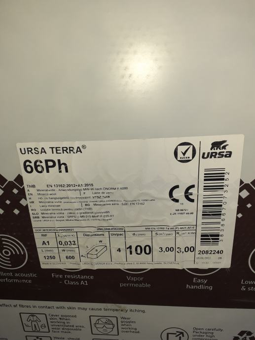 Mineralna staklena vuna URSA TERRA 66Ph, 10 cm