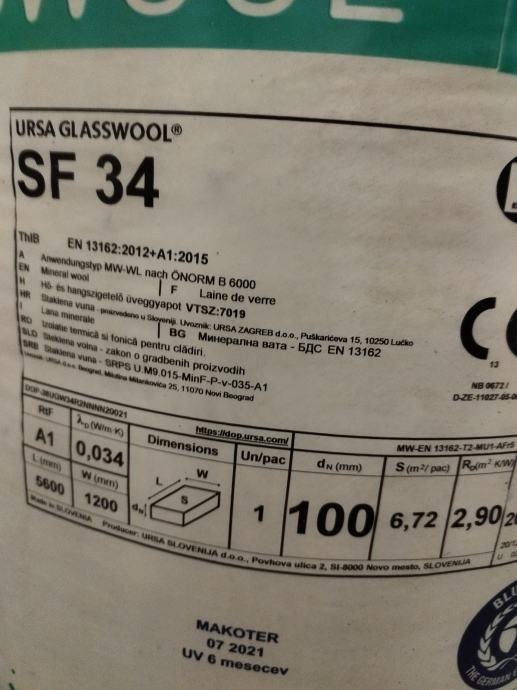 Staklena vuna Ursa sf 34