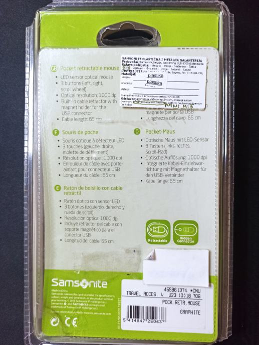 SAMSONITE POCKET RETRACTABLE MOUSE - prijenosni miš za laptop/komp