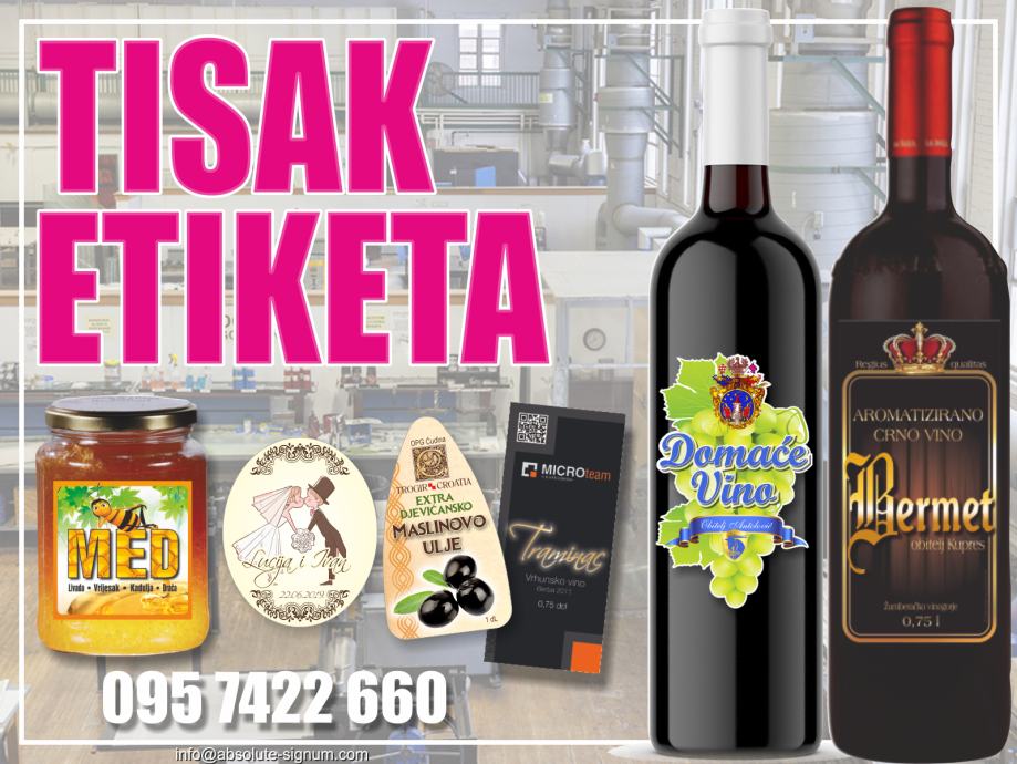 Etikete za boce, vino, rakiju, likere, ulje, med - naljepnice