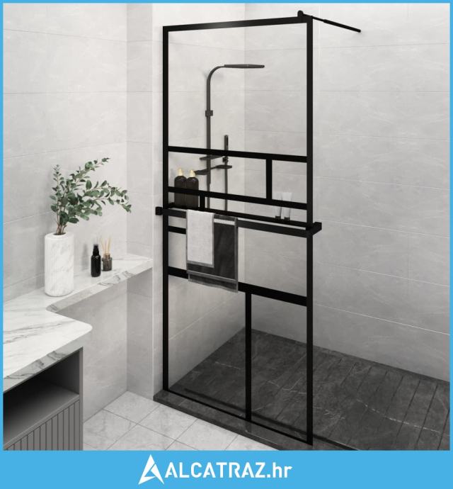 Pregrada za tuš s policom crna 100x195 cm staklo ESG i aluminij - NOVO