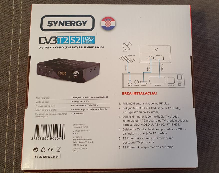 DVB-T T2/S2 prijemnik Synergy TS-204, DVB T2 tuner, HEVC - NOVO!