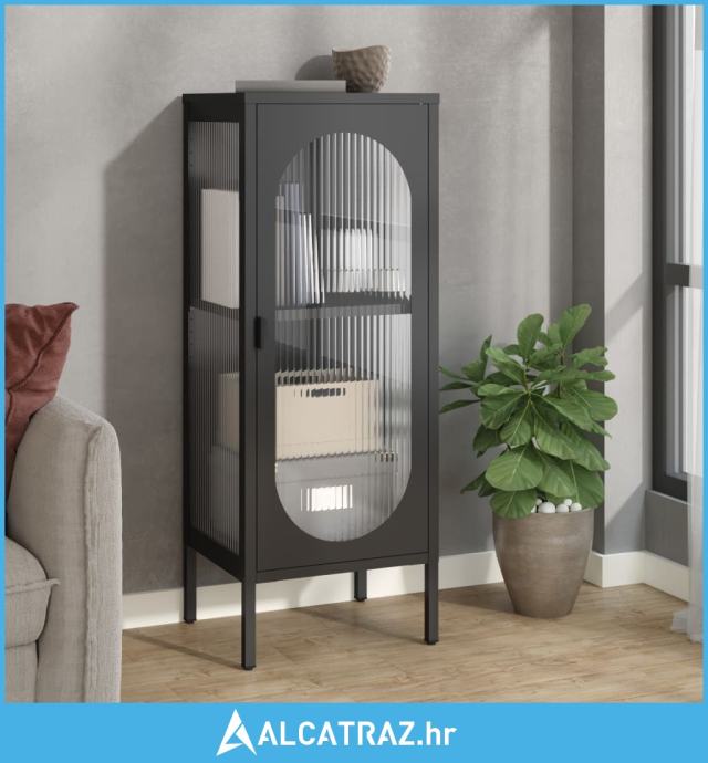 Komoda crna 40 x 35 x 105 cm od stakla i čelika - NOVO