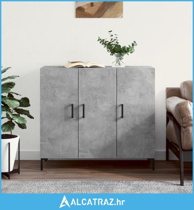 Komoda siva boja betona 90x34x80 cm od konstruiranog drva - NOVO