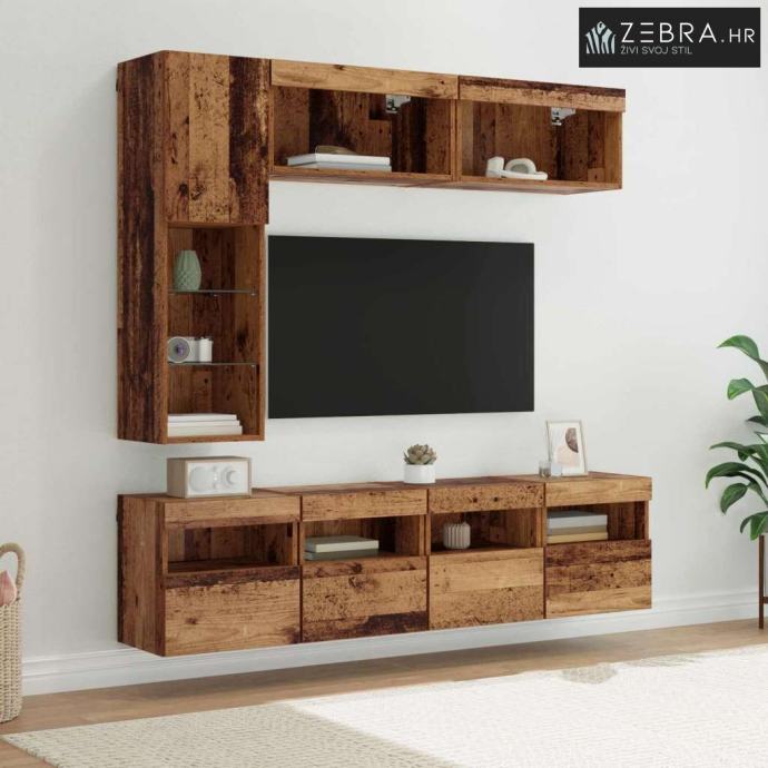 TV ormar S LED lampica Zidne 7 pcs Staro drvo Konstruirano drvo